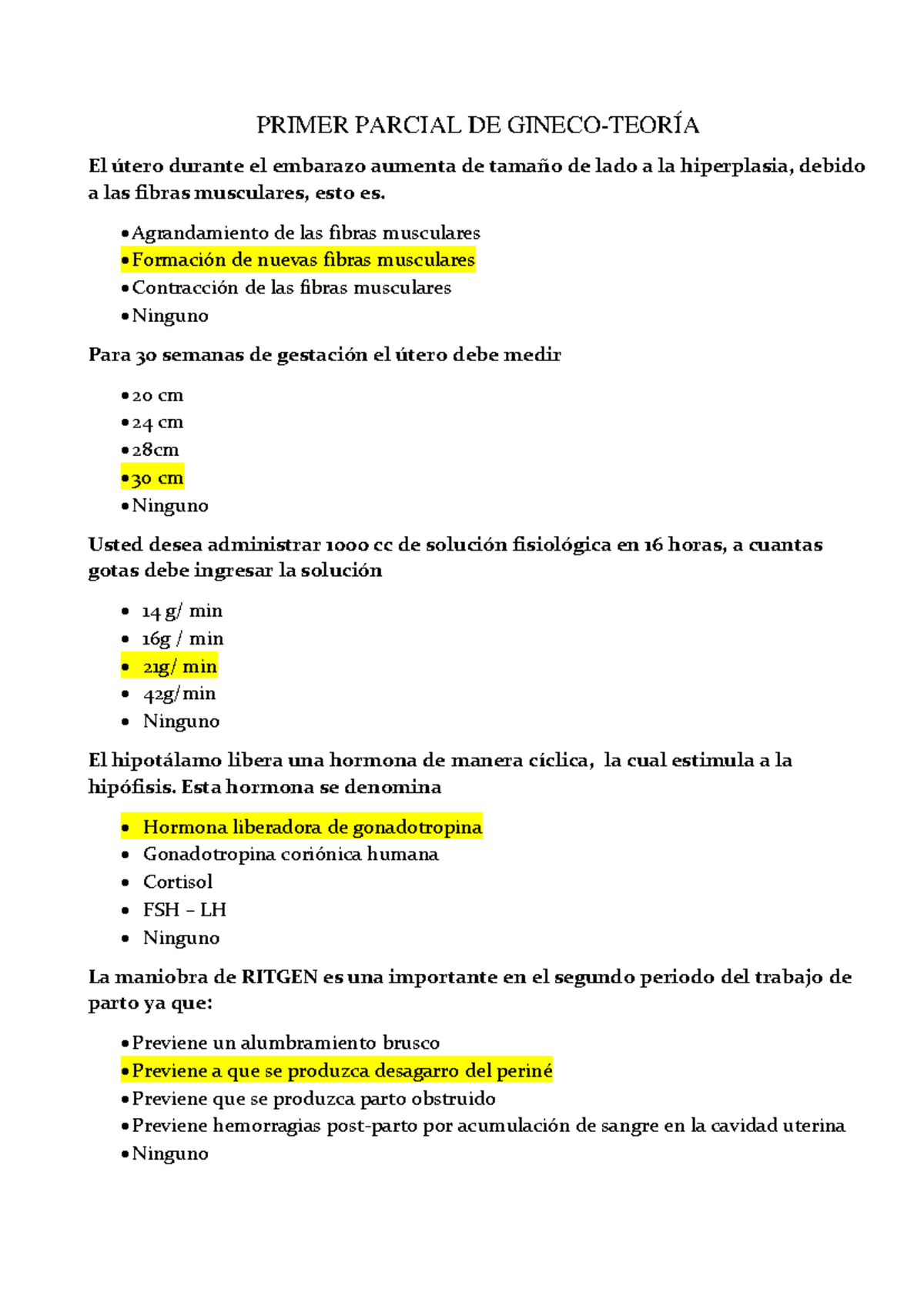Ginecología: PRIMER PARCIAL - Estudio del Embarazo y Parto 1233 - Studocu