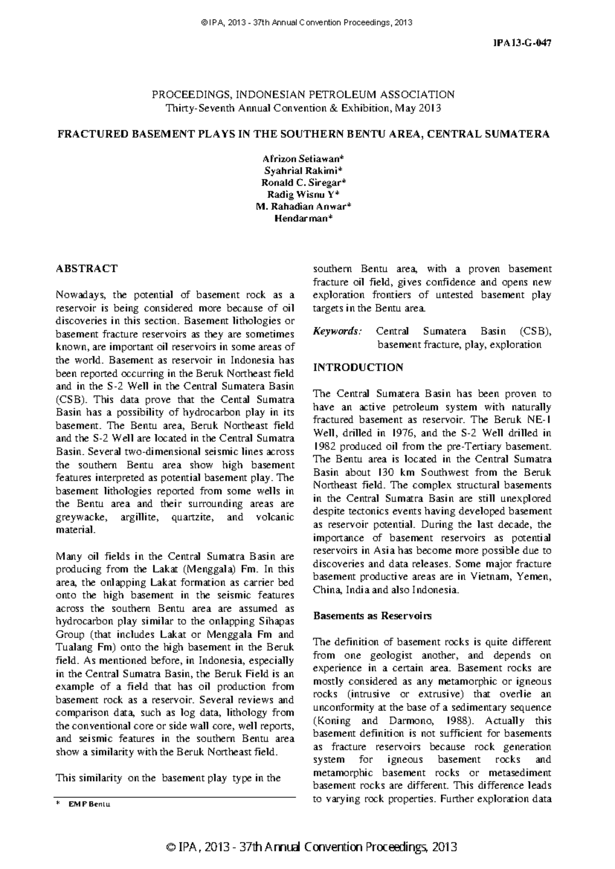 Fractured Basement Plays in Central Sumatra Basin: IPA13-G-047 - Studocu