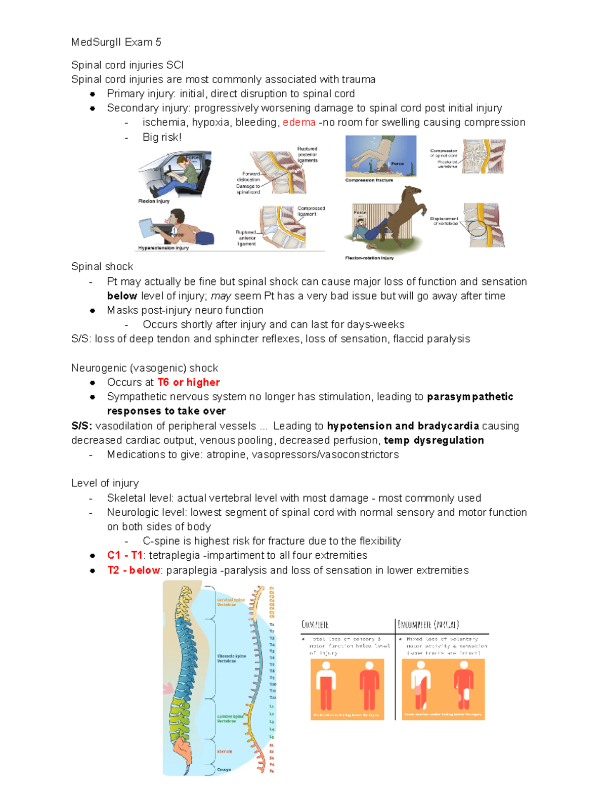 Med Surg II Exam 5 - Spinal Cord Injury Study Guide - Studocu