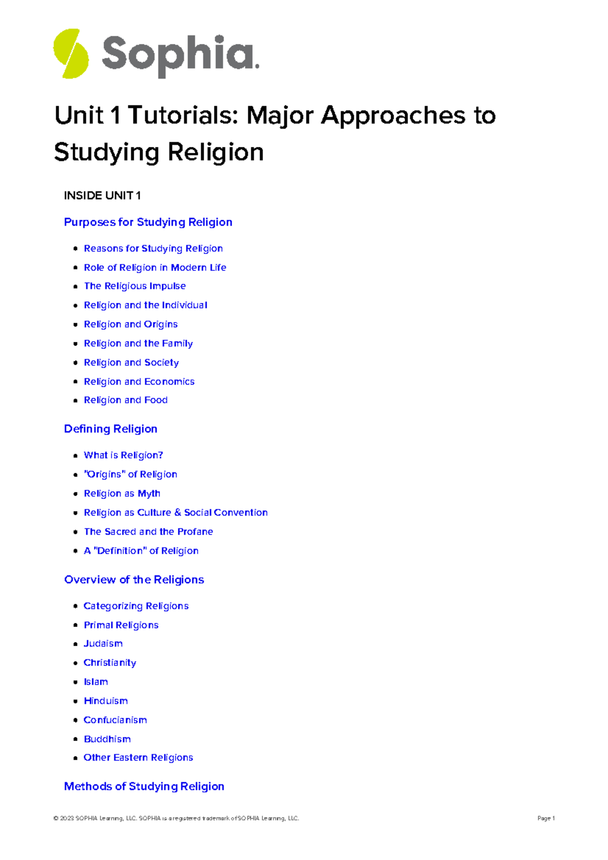 Unit 1 Tutorial: Major Approaches in Studying Religion - Studocu