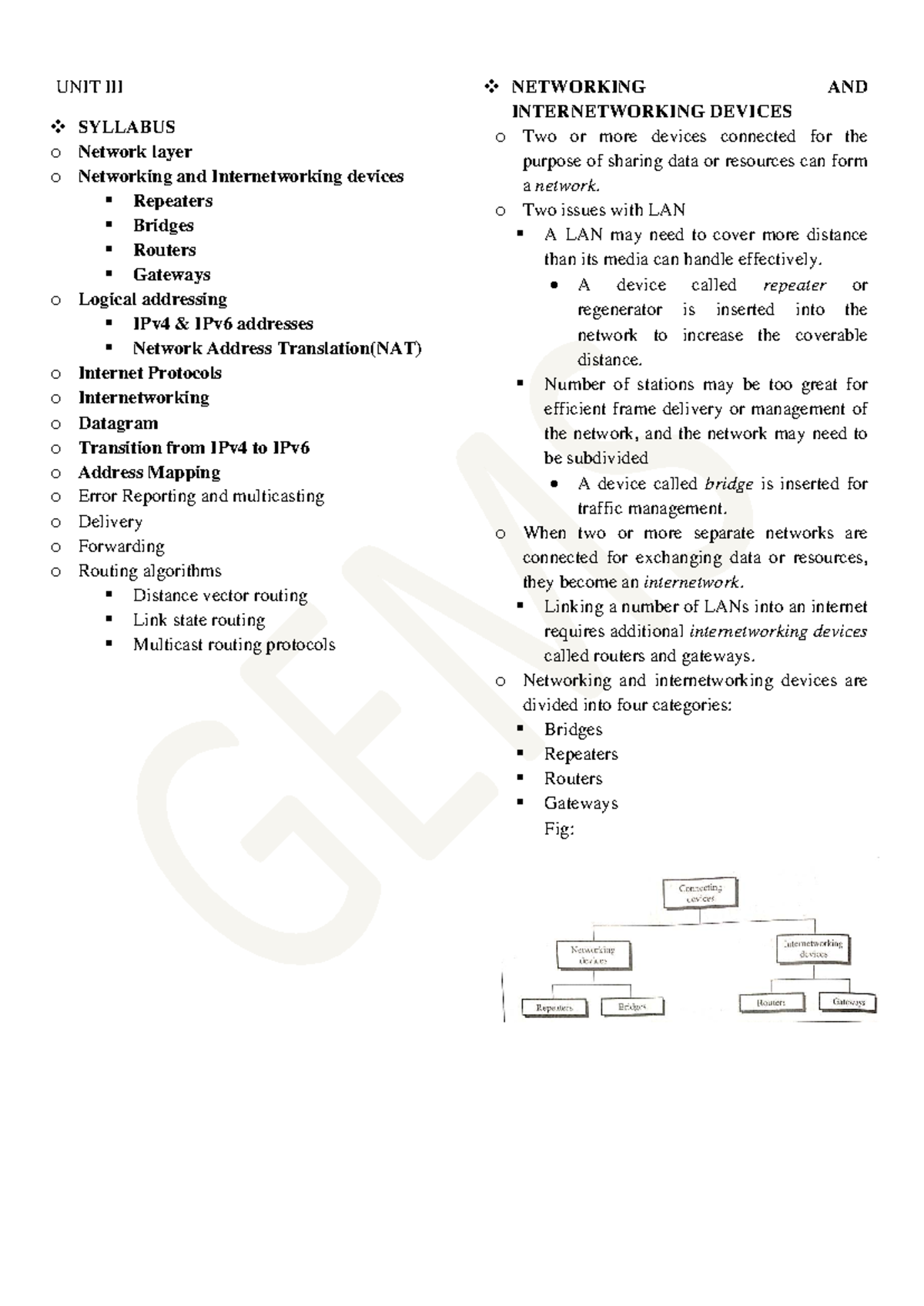 UNIT 3 NET - Lecture Notes on Networking and Internetworking Devices ...
