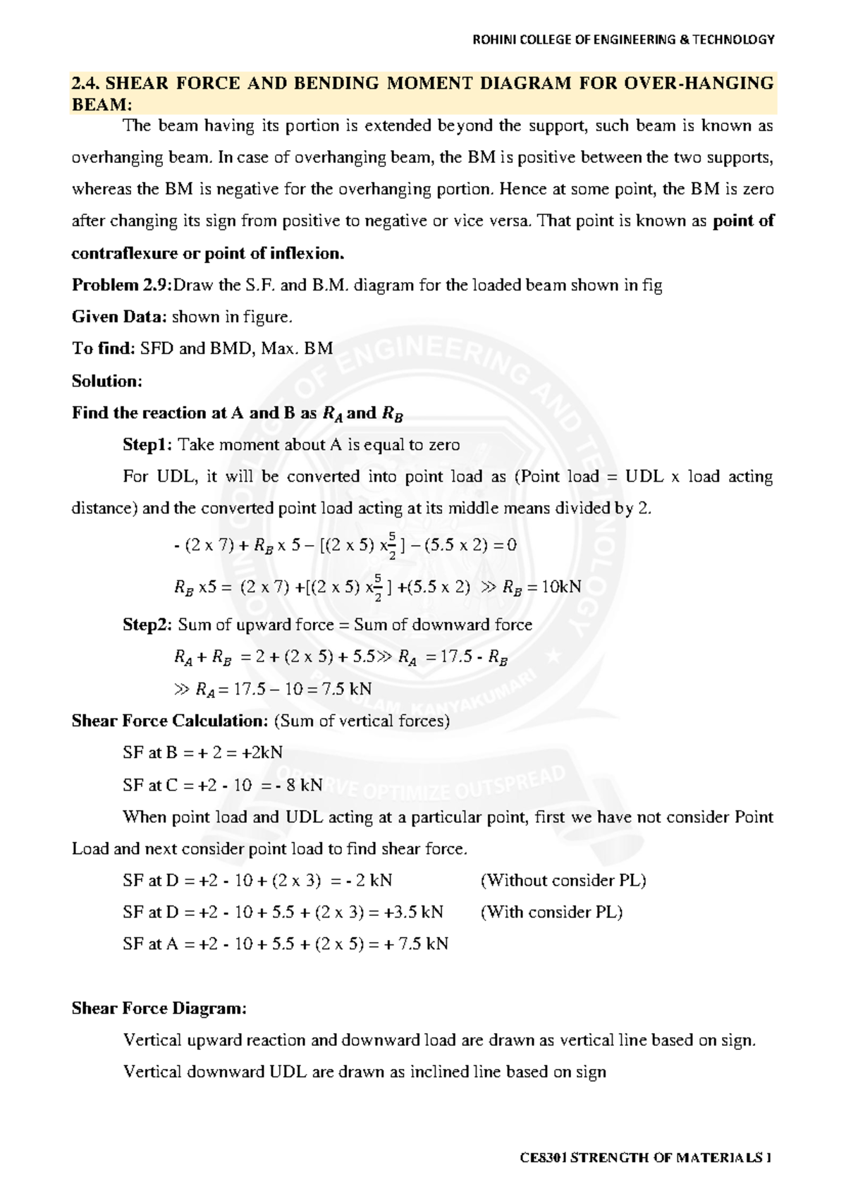 CE8301 STRENGTH OF MATERIALS I: SFD & BMD for Overhanging Beam ...