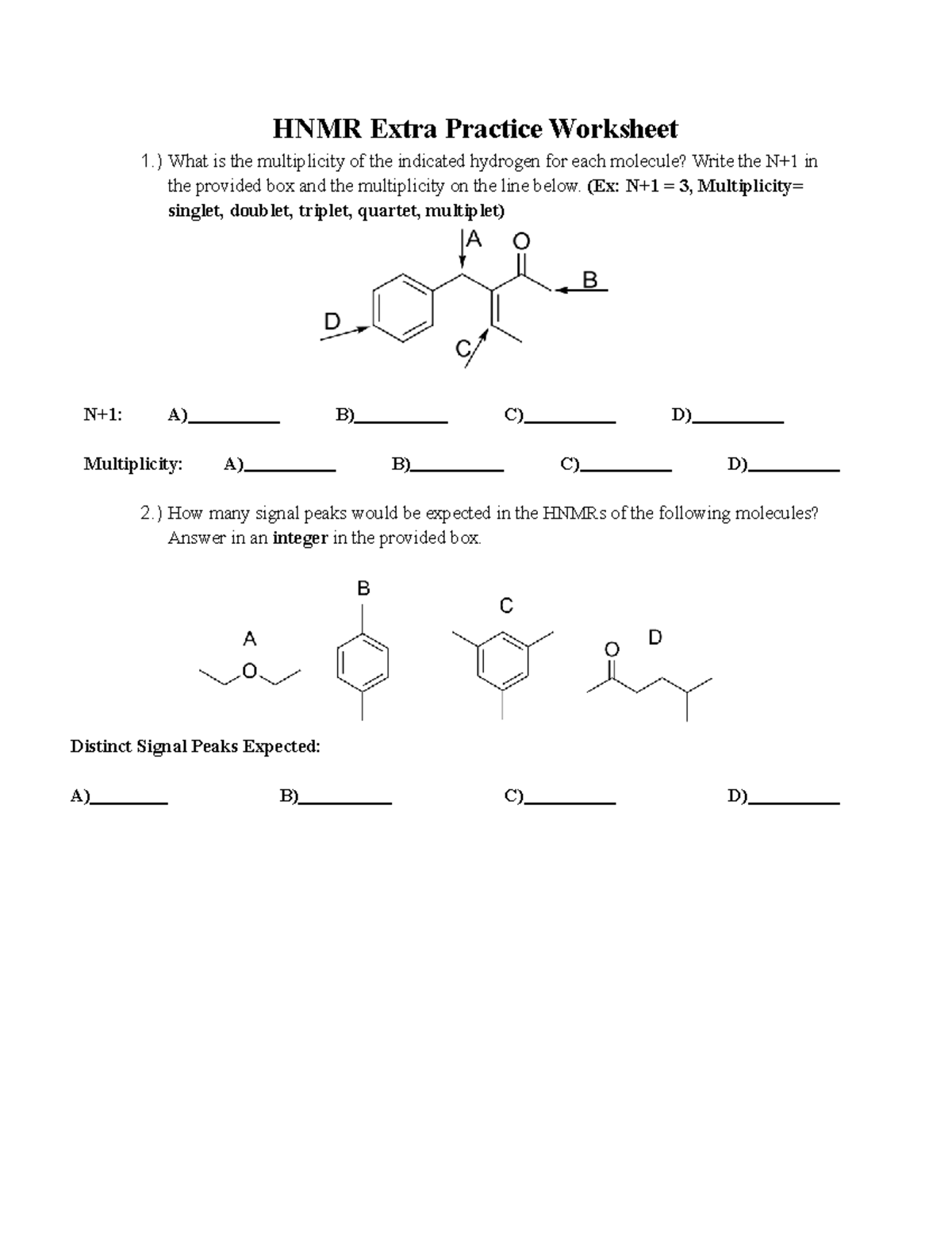 HNMR Extra Practice Worksheet (Spring 25 ) - HNMR Extra Practice ...