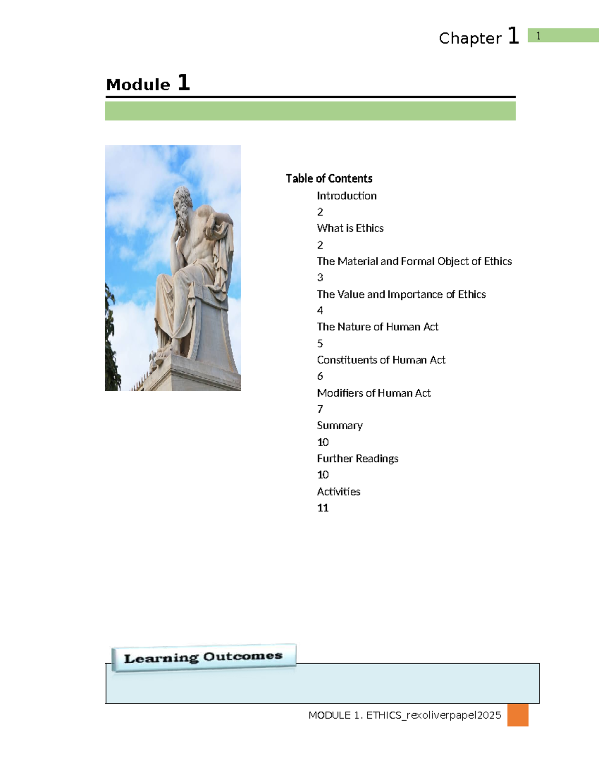 Module 1: Introduction to Ethics - Key Concepts and Human Acts - Studocu