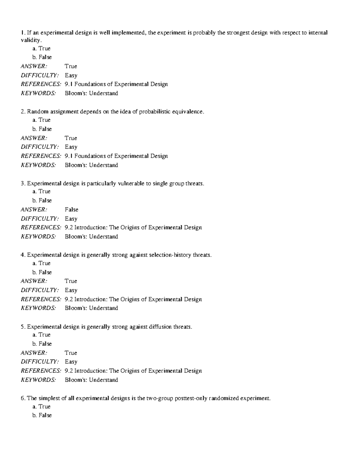 Experimental Design: Multiple Choice Questions & Test Bank 3 - Studeersnel