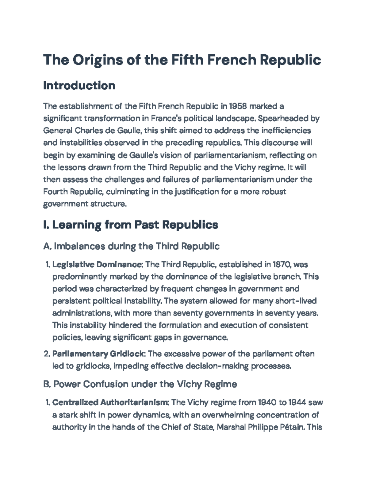 Analysis of the Origins of the Fifth French Republic: Lessons Learned ...