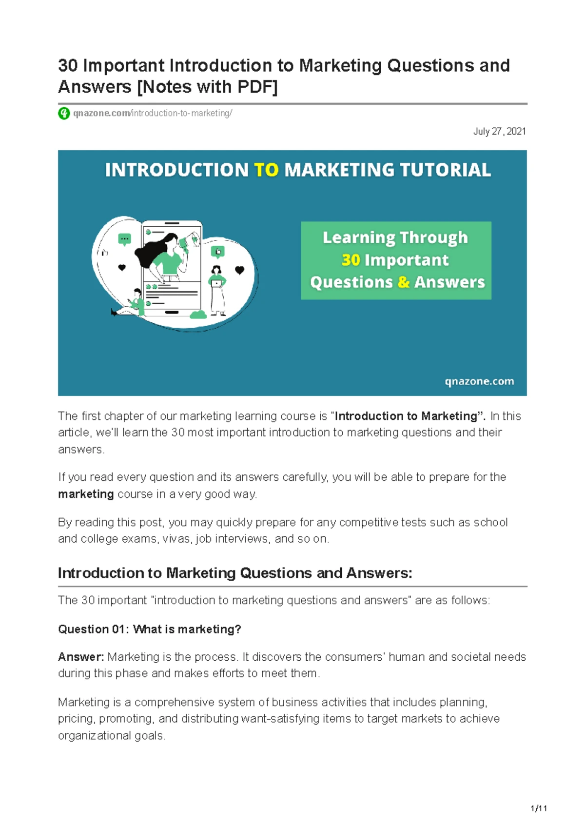 30 Important Introduction to Marketing Questions and Answers Notes with ...