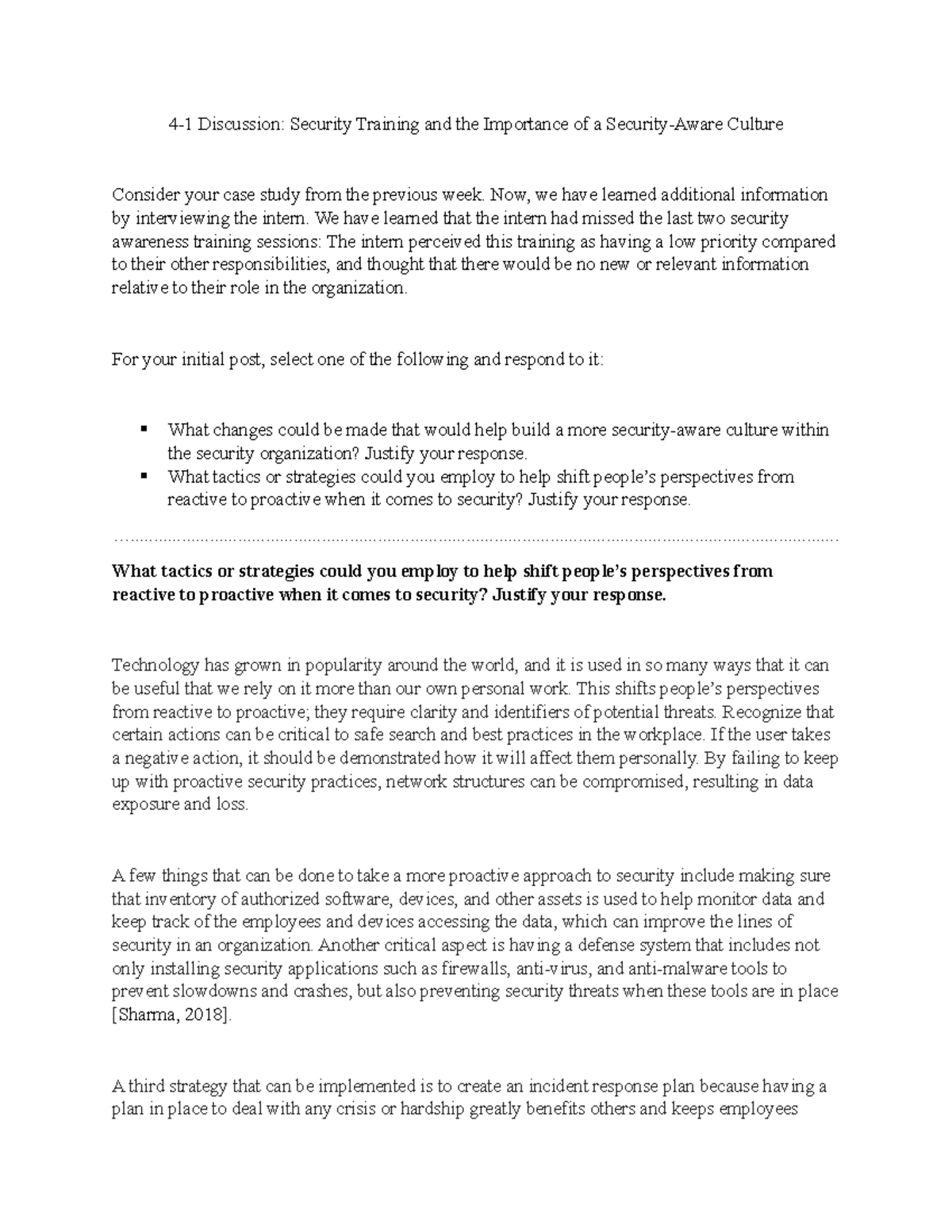 Module 4: Discussion on Building a Proactive Security Culture - Studocu