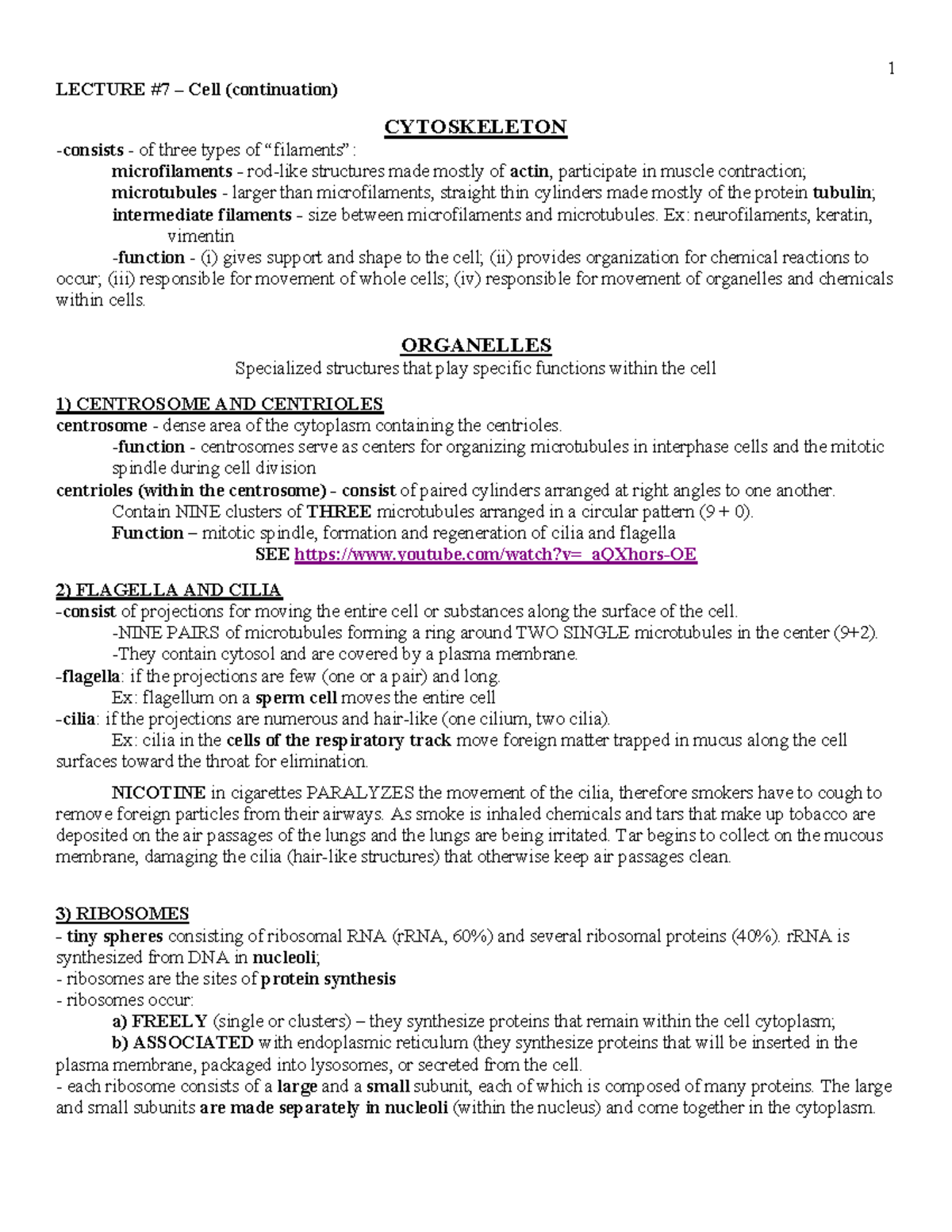 1 LECTURE Cell Structure and Functions: Overview of Organelles - Studocu
