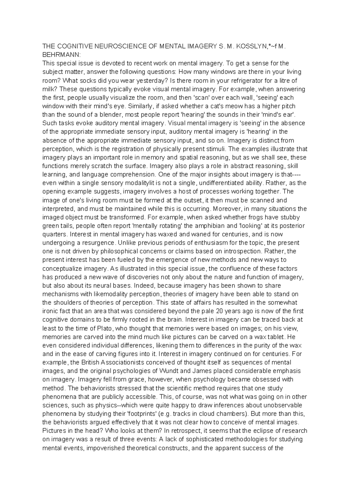 Cognitive Neuroscience of Mental Imagery: Insights and Research ...