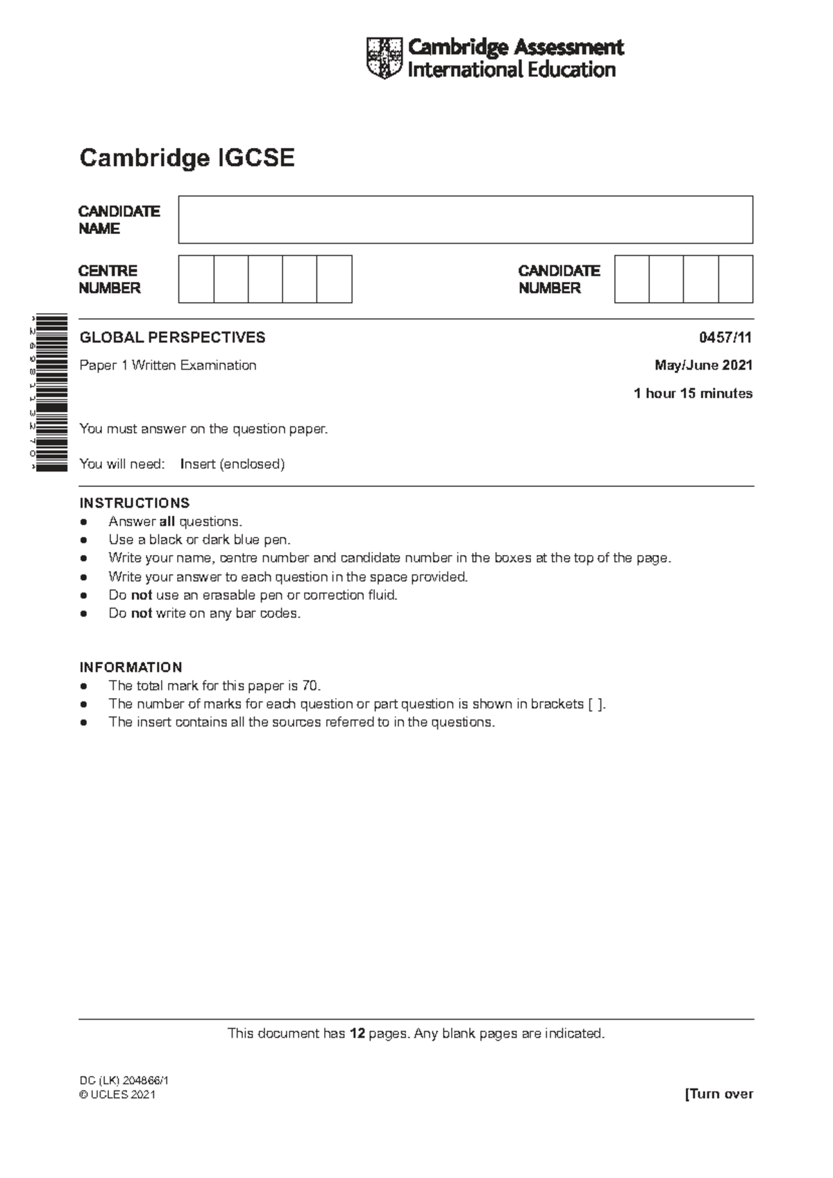 Cambridge 0457/21 Global Perspectives Paper 1 Exam Questions ...