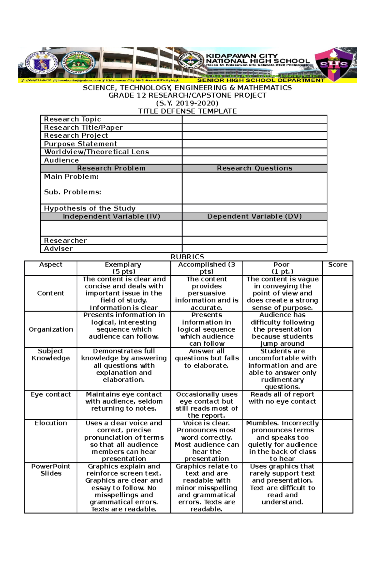Grade 12 Research Title Defense Template (S.Y. 2019-2020) - Studocu