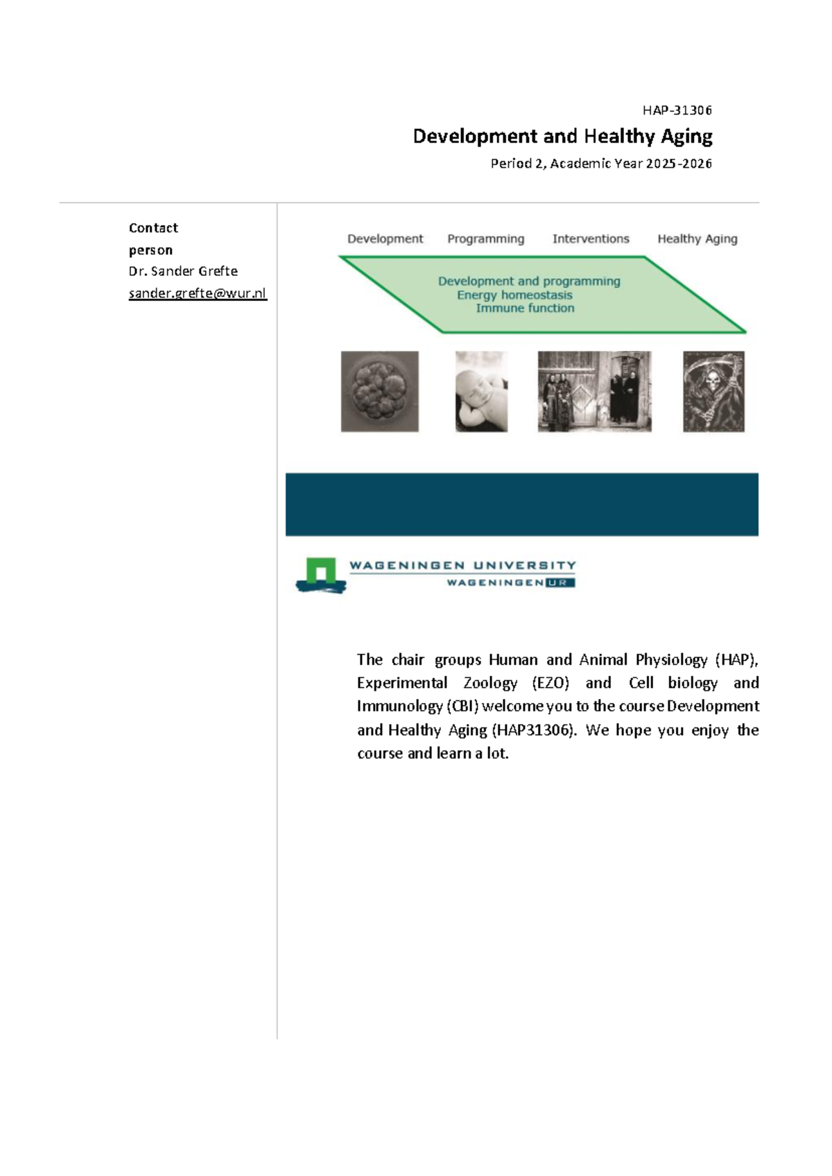 HAP31306 Course Guide: Development and Healthy Aging 2025-2026 ...