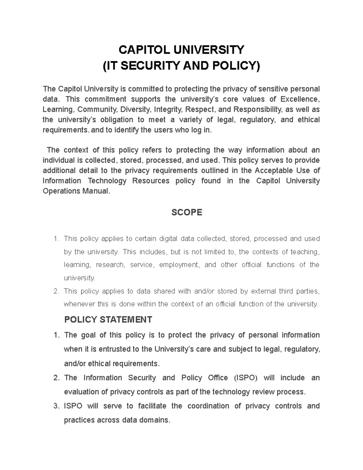 Final Activity No. 1: Information Security Policy Overview - Studocu