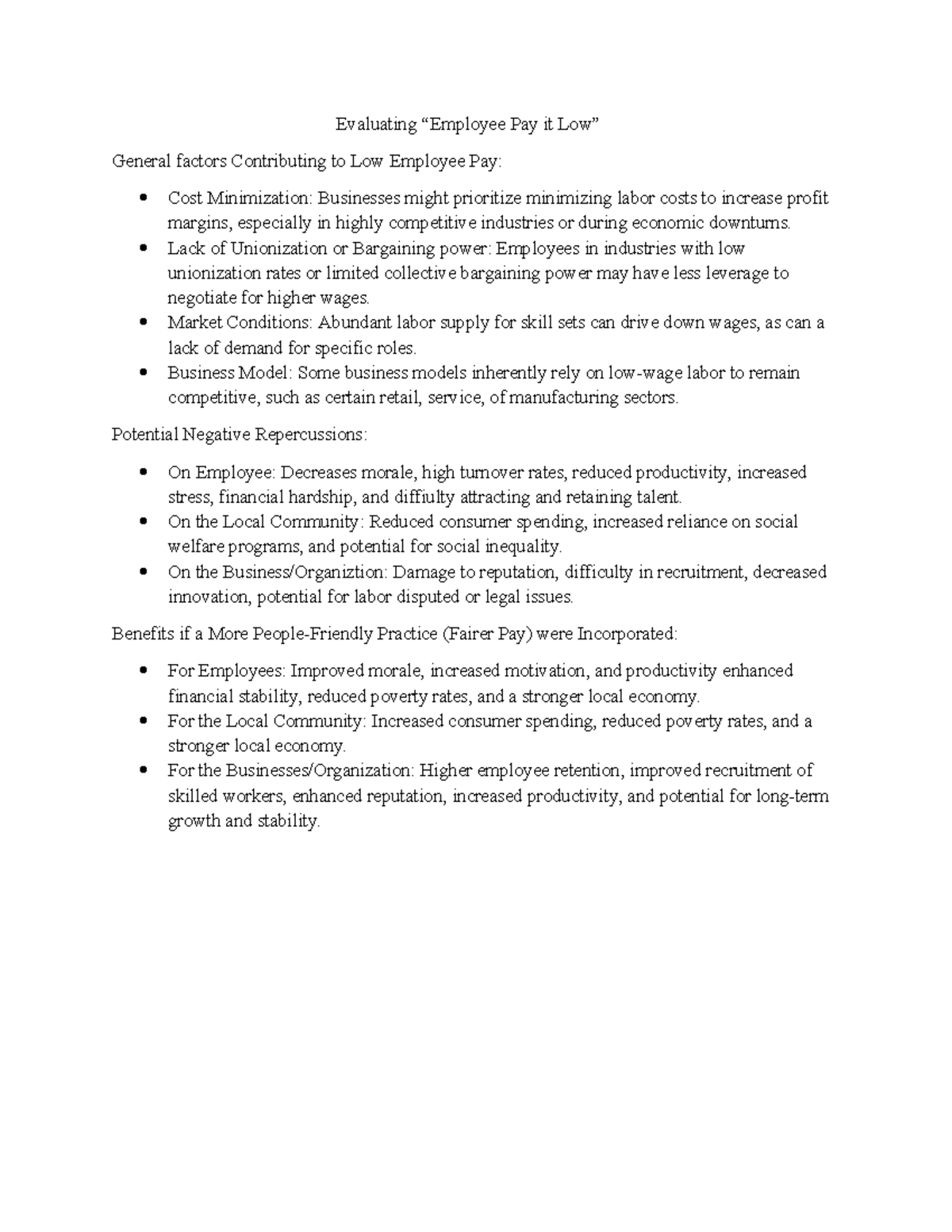 Evaluating Factors Contributing to Low Employee Pay: QSO-321 Journal ...