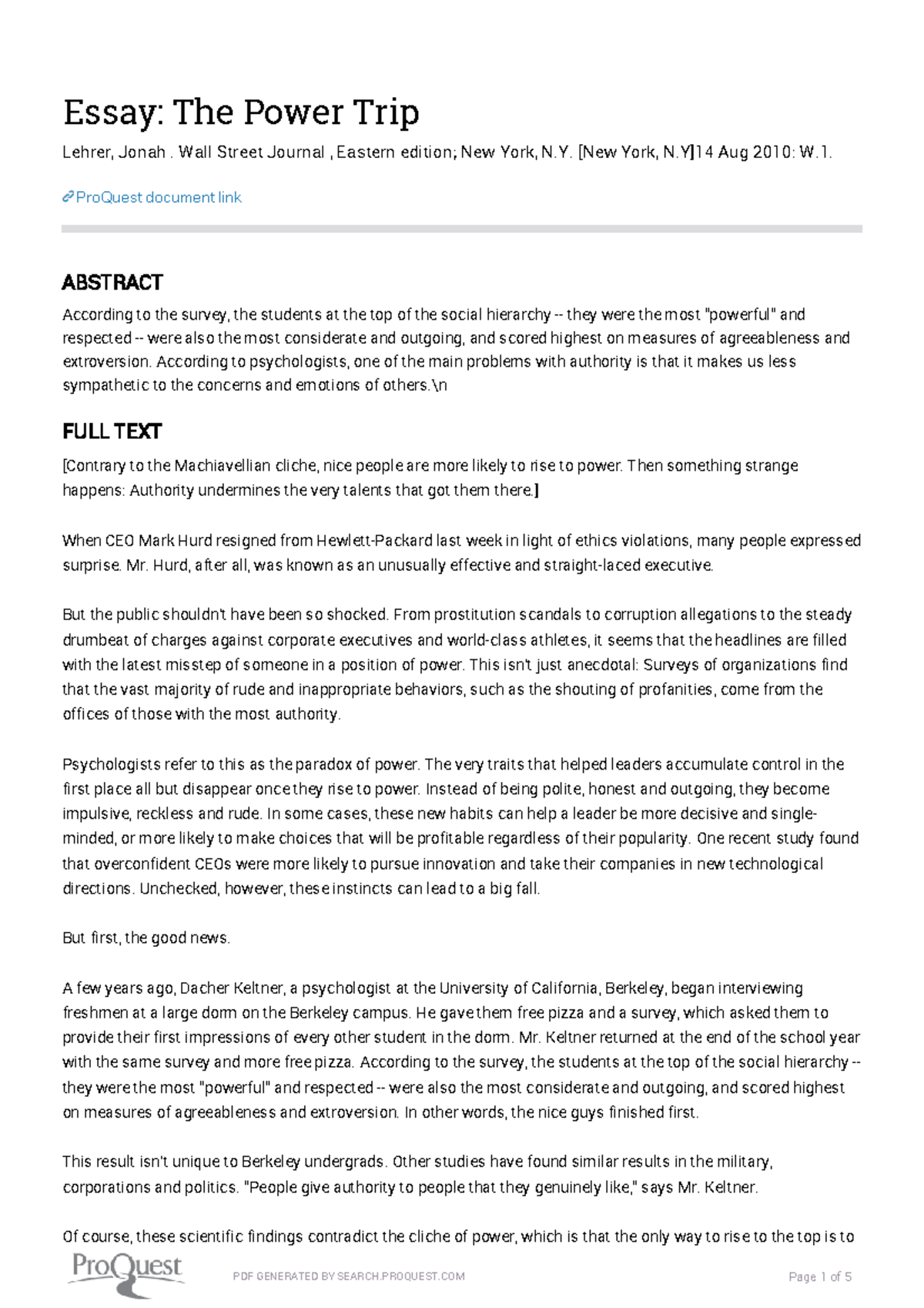 The Power Trip - Mandatory reading - Essay: The Power Trip Lehrer ...