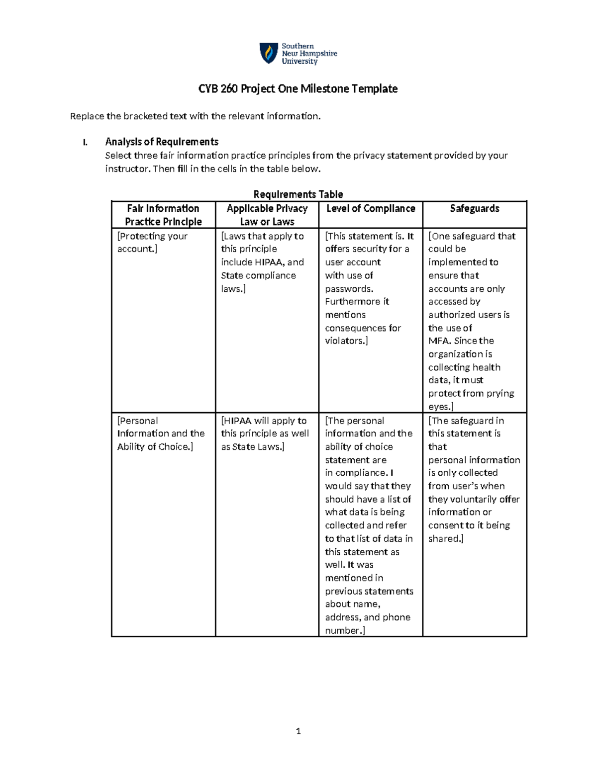 CYB 260 Project One Milestone: Fair Information Practices Analysis ...