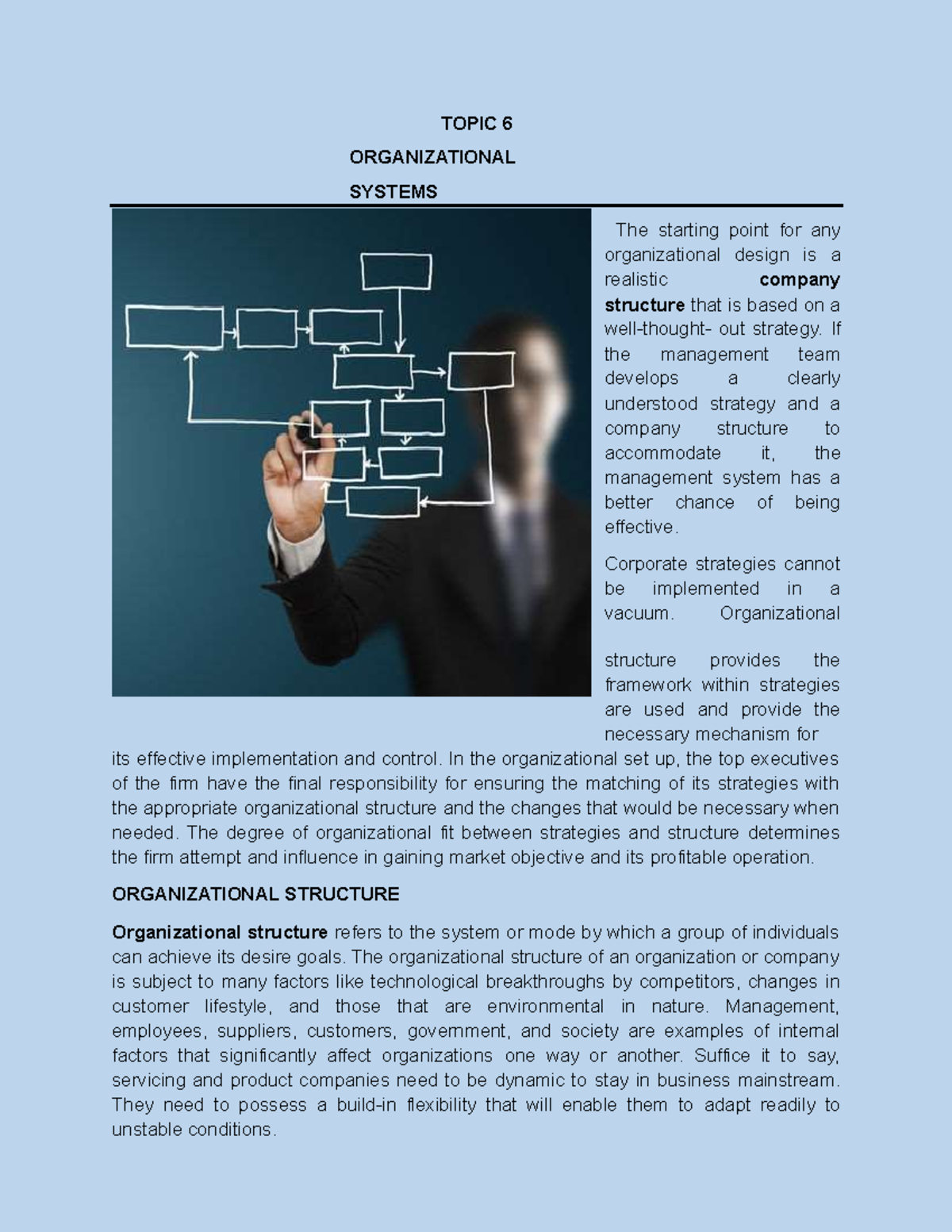 Organizational Systems - TOPIC 6 ORGANIZATIONAL SYSTEMS The starting ...
