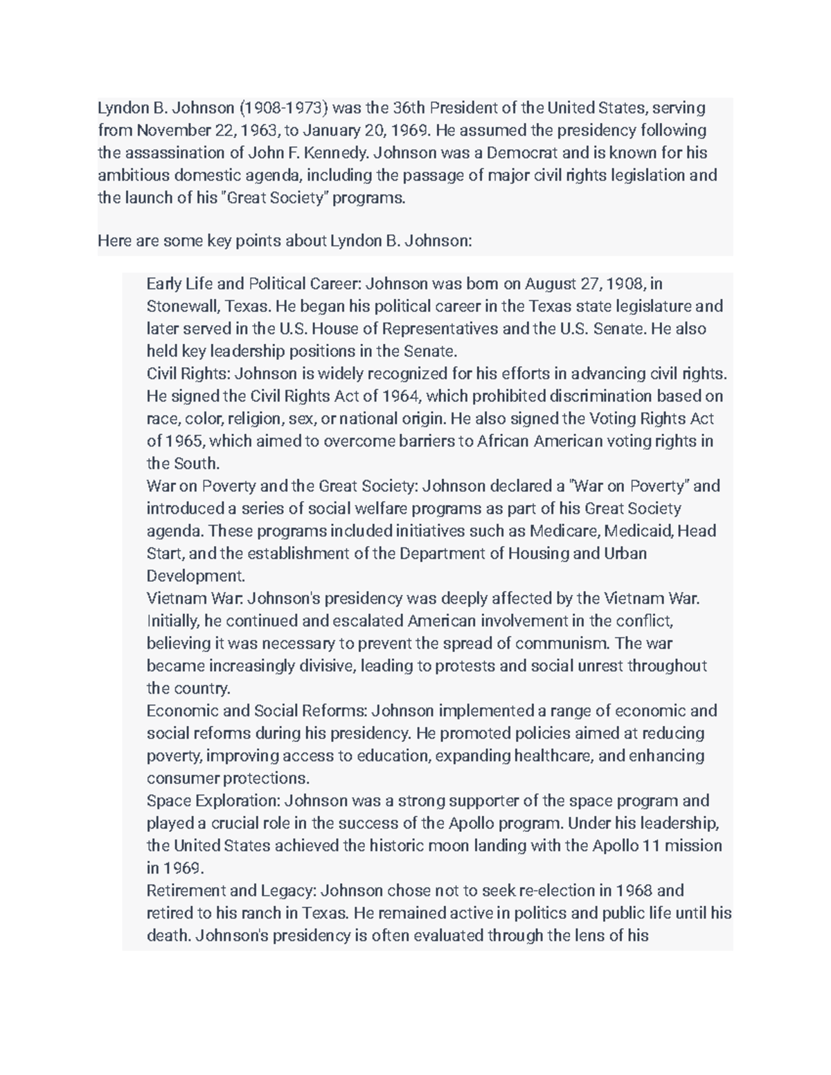 Lyndon B. Johnson: Key Aspects of His Presidency (US History Study ...