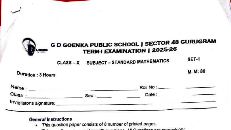 Practice Paper: Mathematics 2 - G D Goenka Public School Exam - Studocu