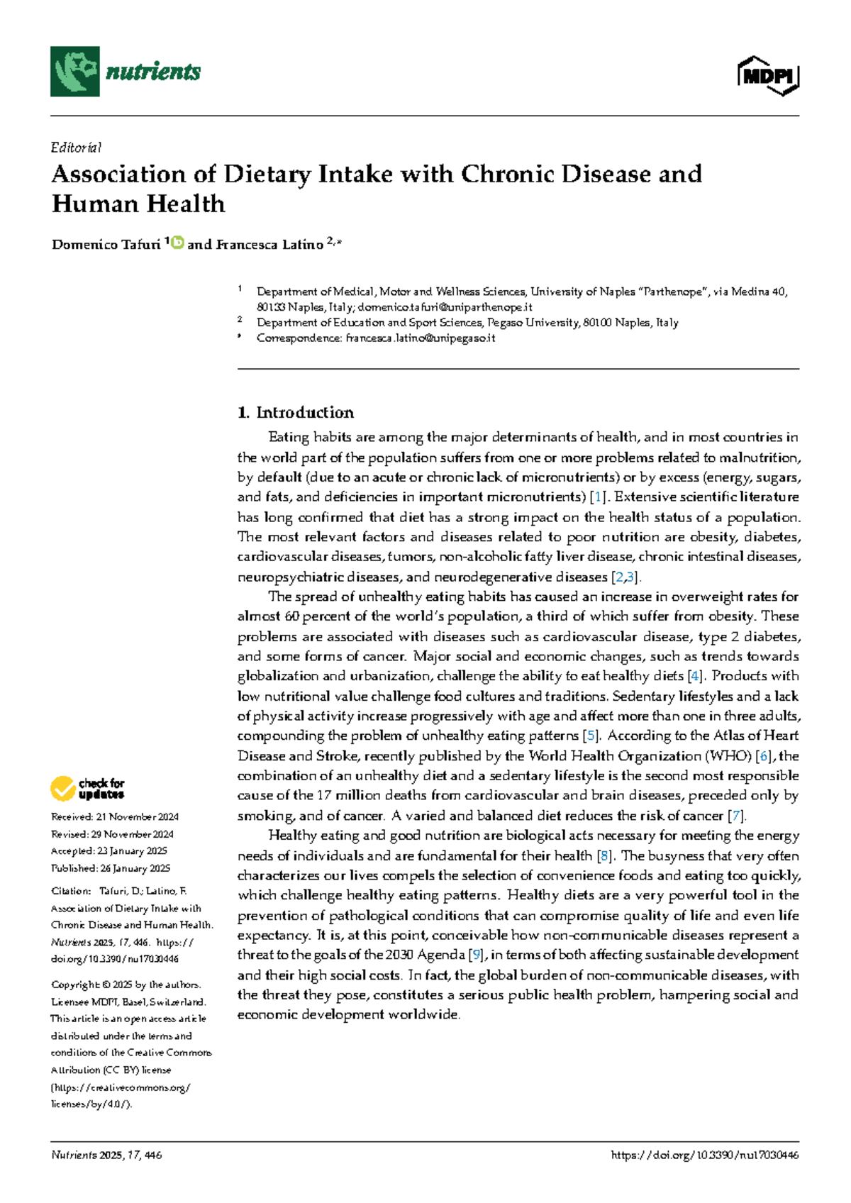 NUTR 2025: Association of Dietary Intake with Chronic Disease and ...