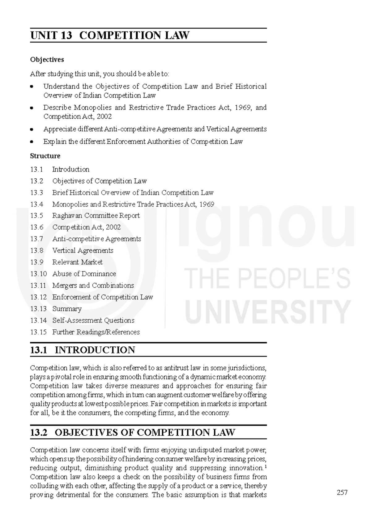 Unit 13: Competition Law - Overview, Objectives, and Key Provisions ...