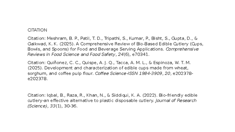CITATION: Review of Edible Cutlery Innovations and Applications - Studocu
