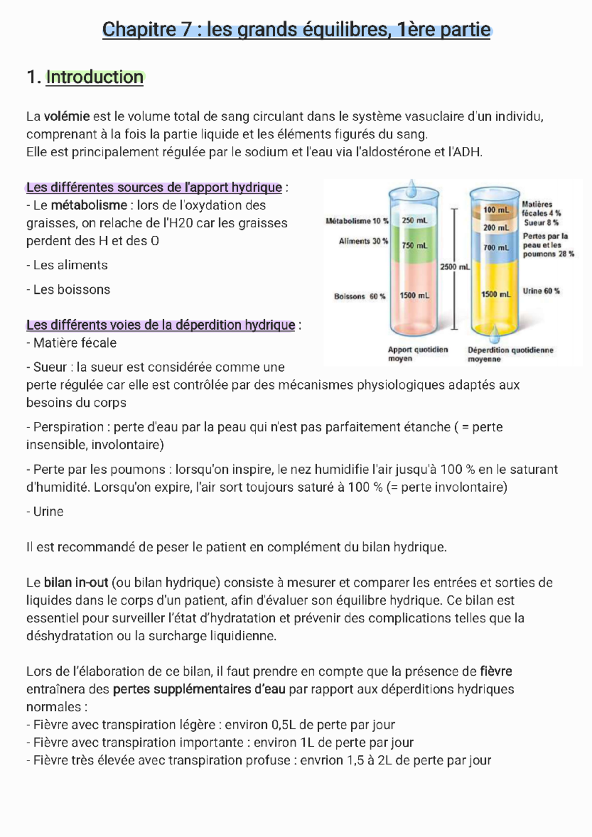 Chapitre 7 : Les Grands Équilibres - Physiologie et Régulation Hydrique ...