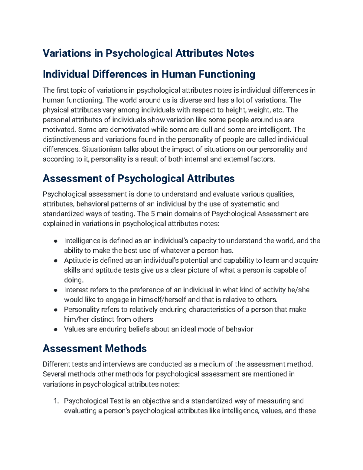Psychology Chapter 1: Variations in Psychological Attributes Notes ...