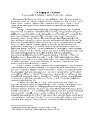 The Legacy of Napoleon: Transformations in Europe (Final Exam Notes ...