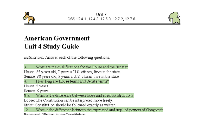 Unit 4 Study Guide: American Government (CSS 12.4.1, 12.4.3, 12.5.3, 12 ...