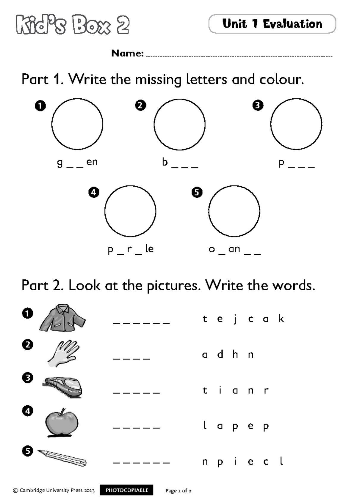 Kid's Box 2 Evaluation - Vocabulary & Answers Guide - Studocu
