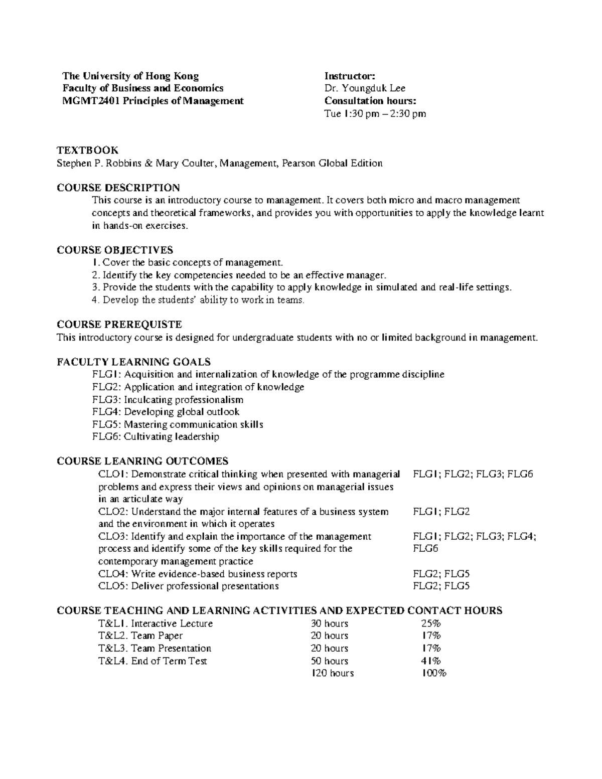 MGMT2401 D Principles of Management Course Outline and Details - Studocu