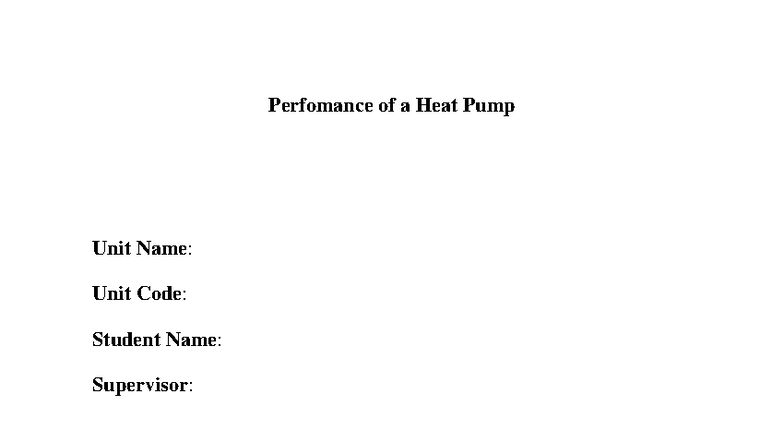 Performance of a Heat Pump Lab Report (ENGR 301) - Studocu