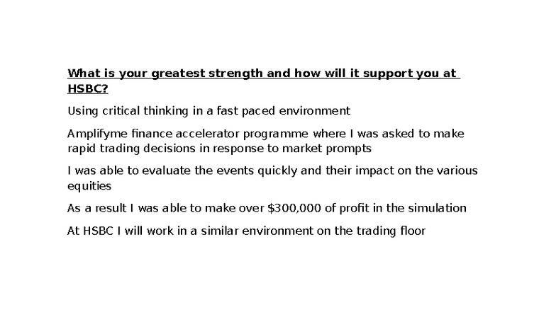 Acing Interviews: Strengths & Skills for HSBC Success - Studocu