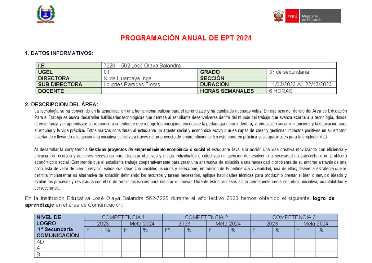 Programación Anual de EPT 2024: Manualidades en 3° Secundaria - Studocu