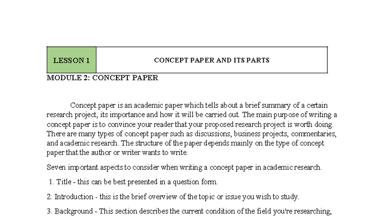 EAPP Module 3: Understanding Concept Papers and Their Structure - Studocu