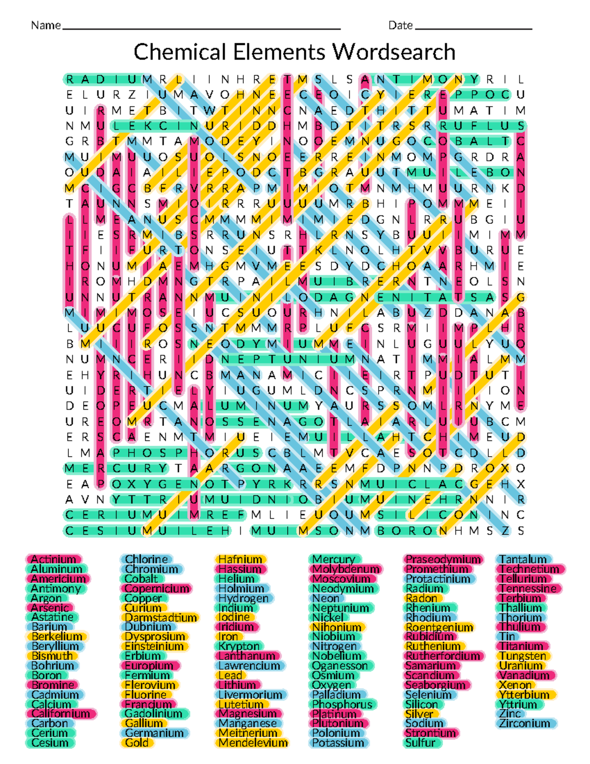 118Chemistry Wordsearch: Solved Elements List and Solutions - Studocu