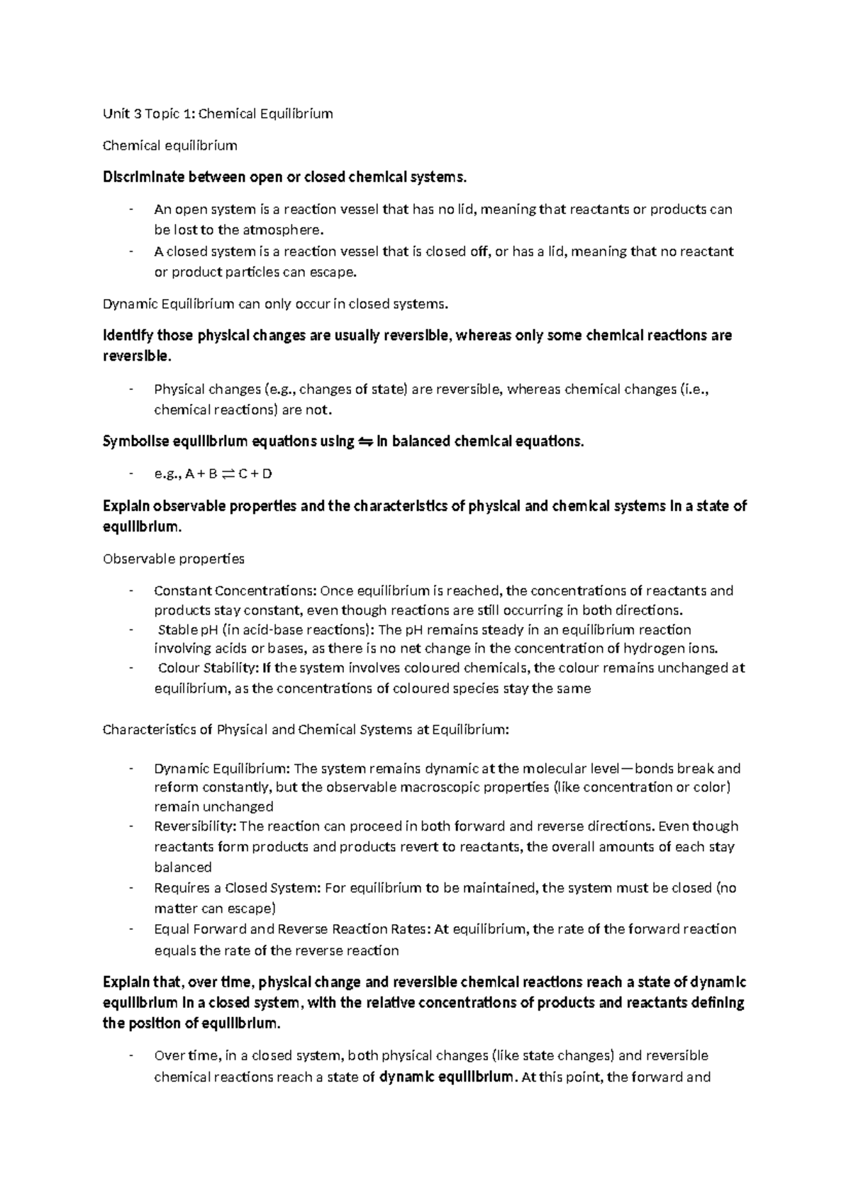 Unit 3 Topic 1: Chemical Equilibrium in Chemistry Syllabus - Studocu
