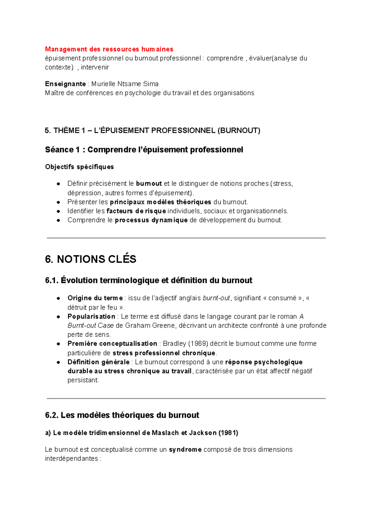 Résumé du Cours sur le Burnout et la Gestion des Conflits - Spé Travail ...