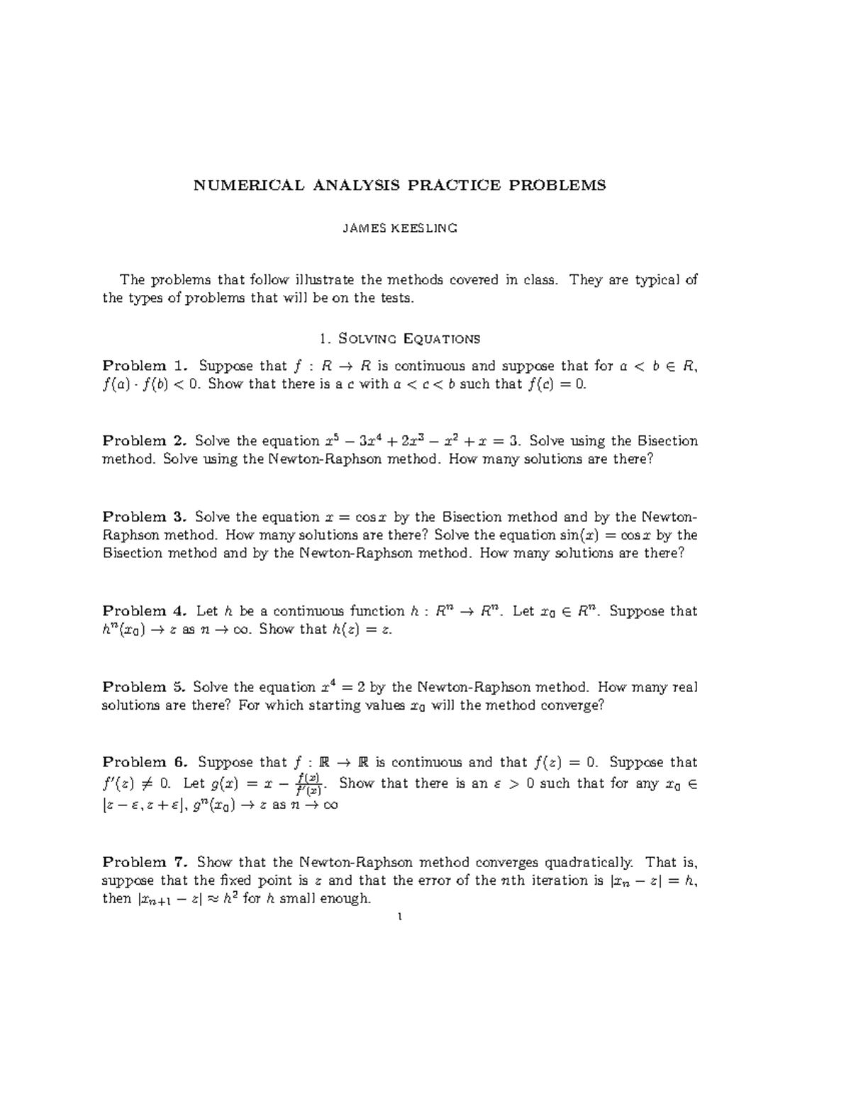 MAD4401 Numerical Analysis Practice Problems by James Keesling - Studocu