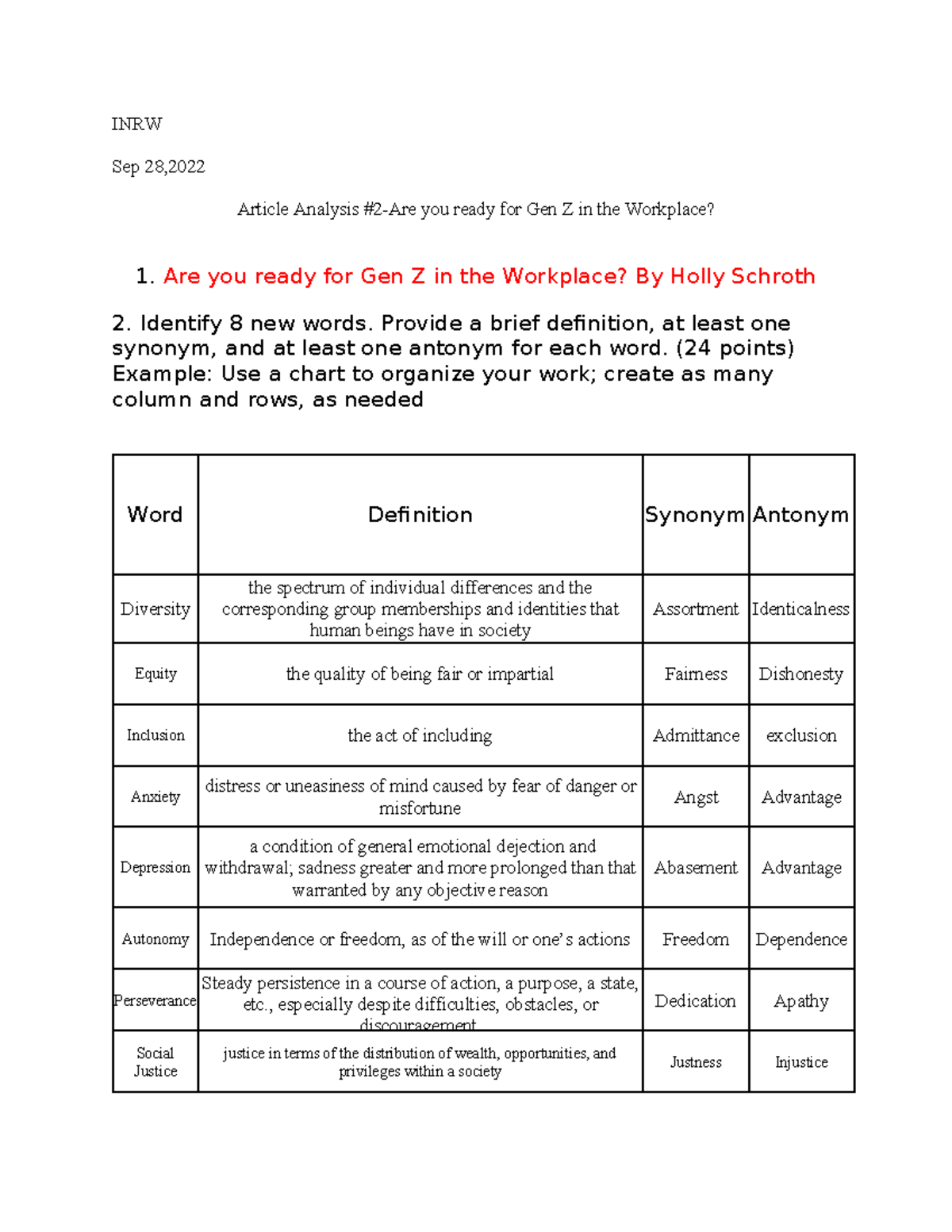 Article ANalysis 2 - INRW Sep 28, Article Analysis #2-Are you ready for ...