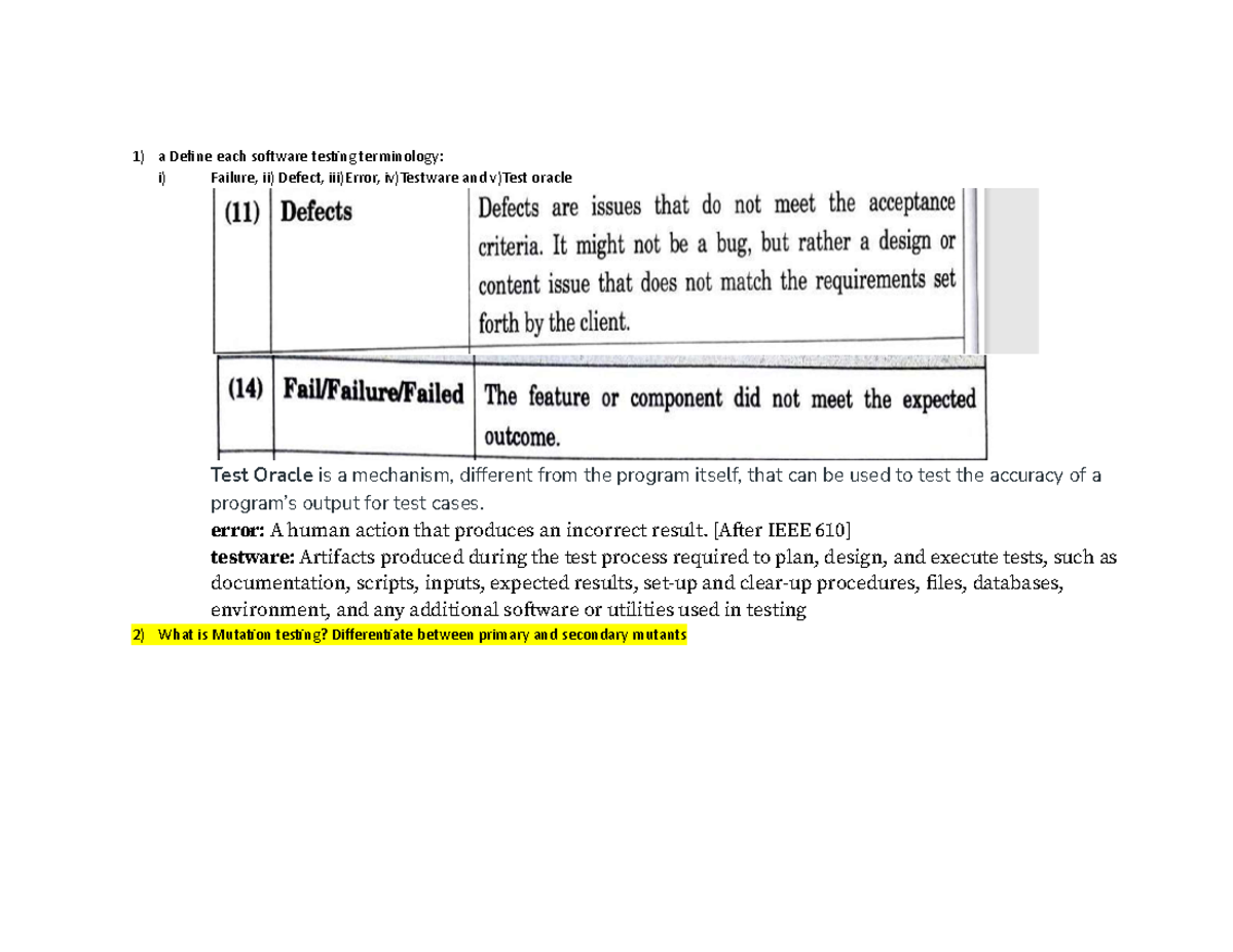 Software Testing Terminology & Mutation Testing Overview (STQA QB ...