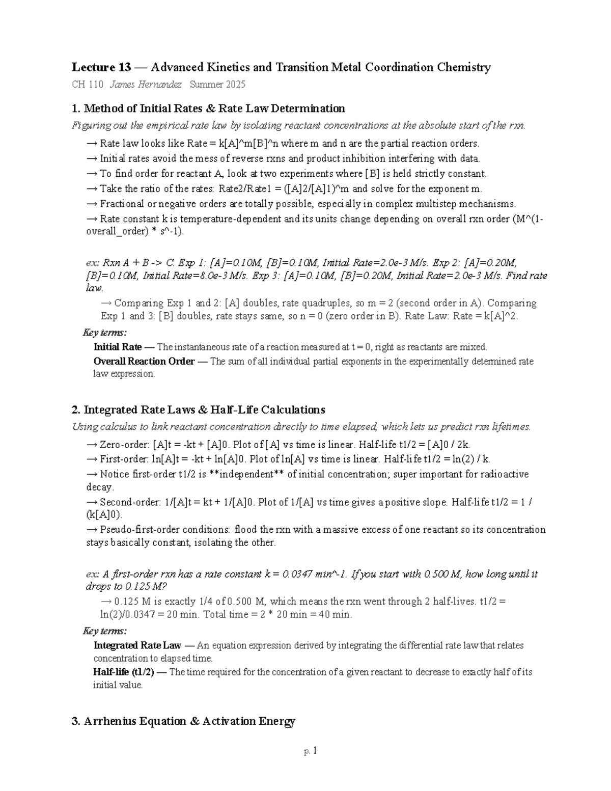 CH 110 Lecture 13: Advanced Kinetics & Transition Metal Coordination ...