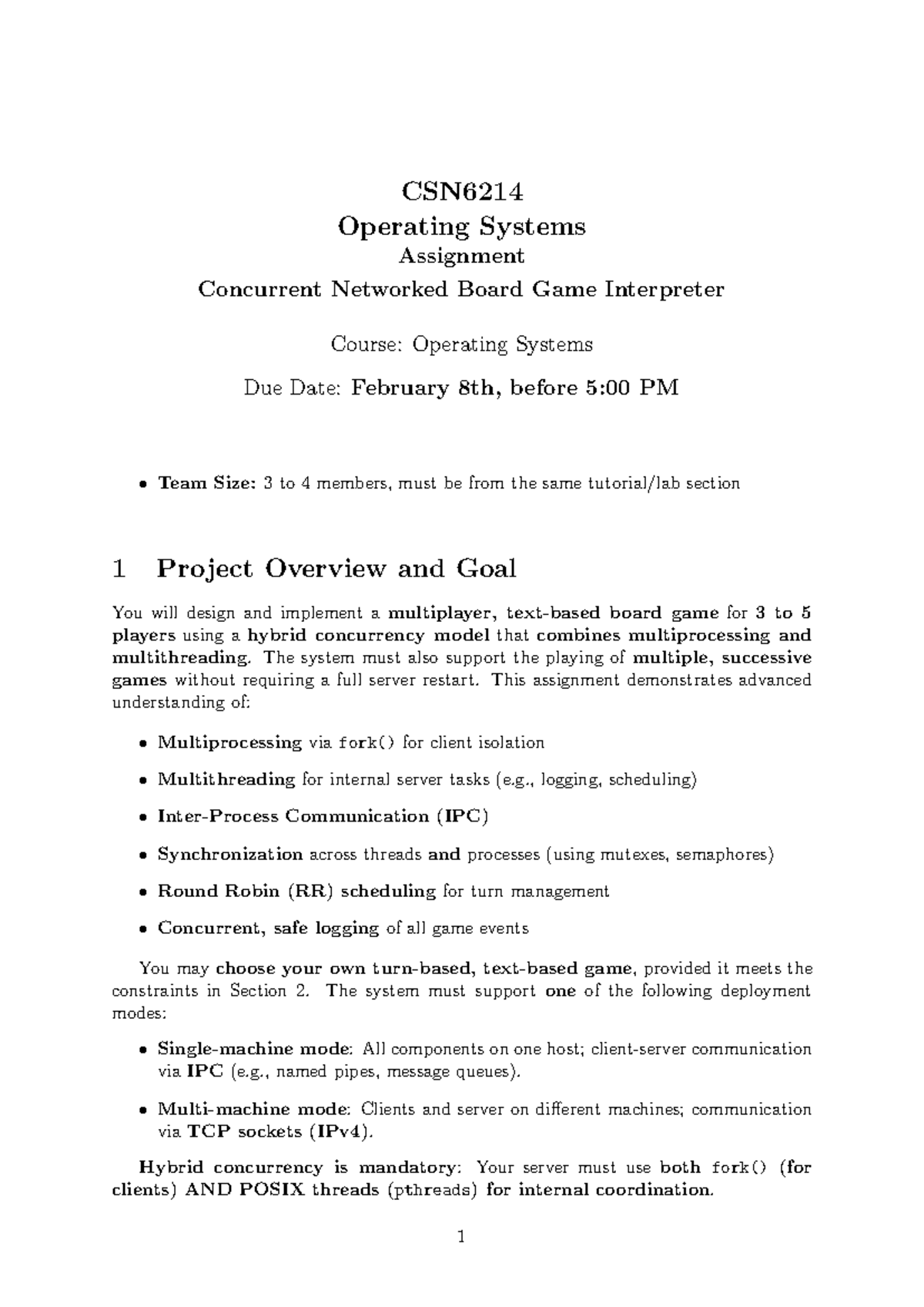 CSN6214 Operating Systems Assignment: Concurrent Board Game Interpreter ...