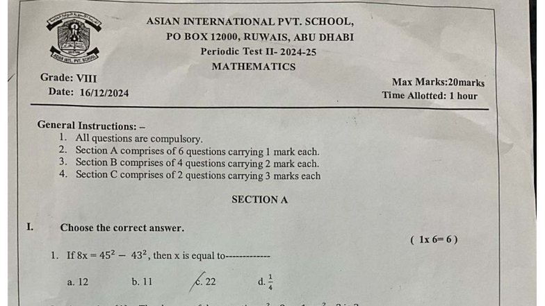 ASIAN INTL PVT. SCHOOL MATHEMATICS Periodic Test - Grade 8 - Studocu