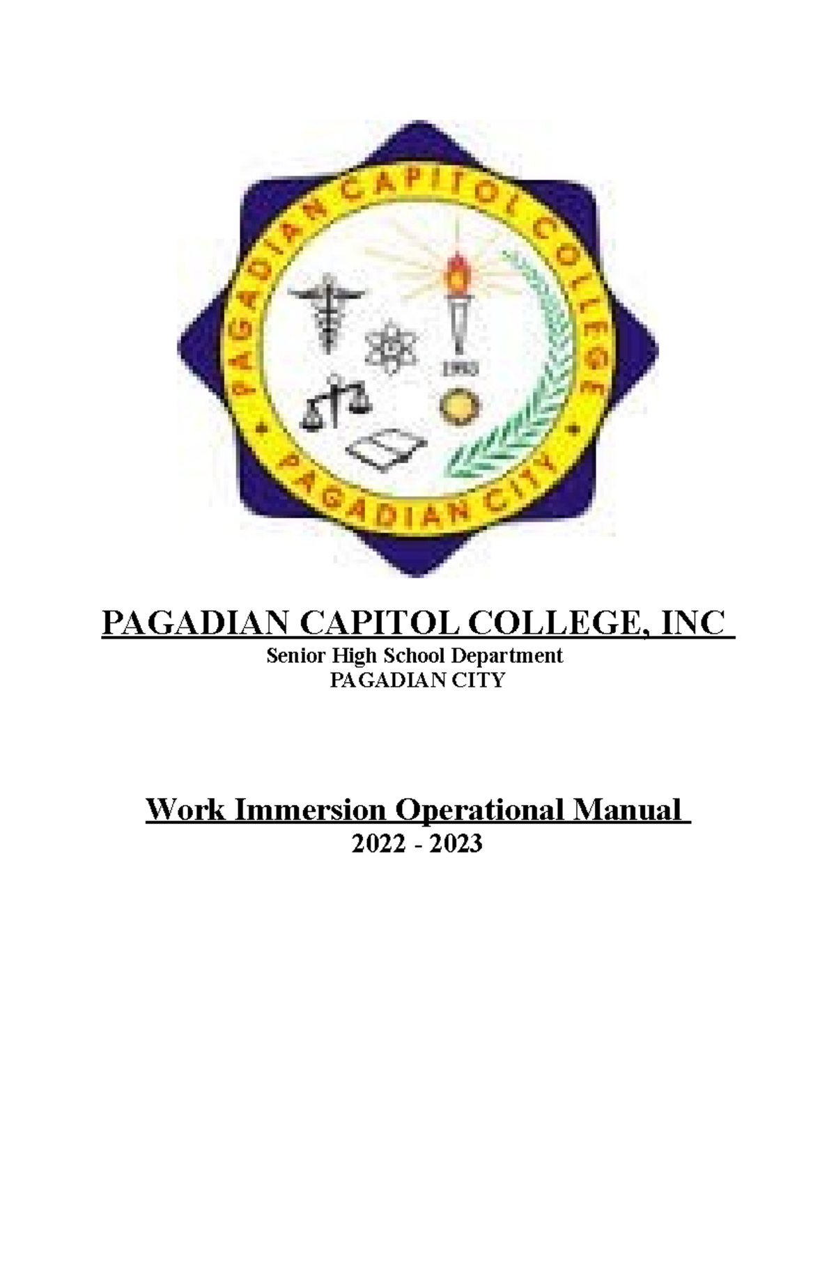 PCC Work Immersion Operational Manual (Academic Year 2022-2023) - Studocu