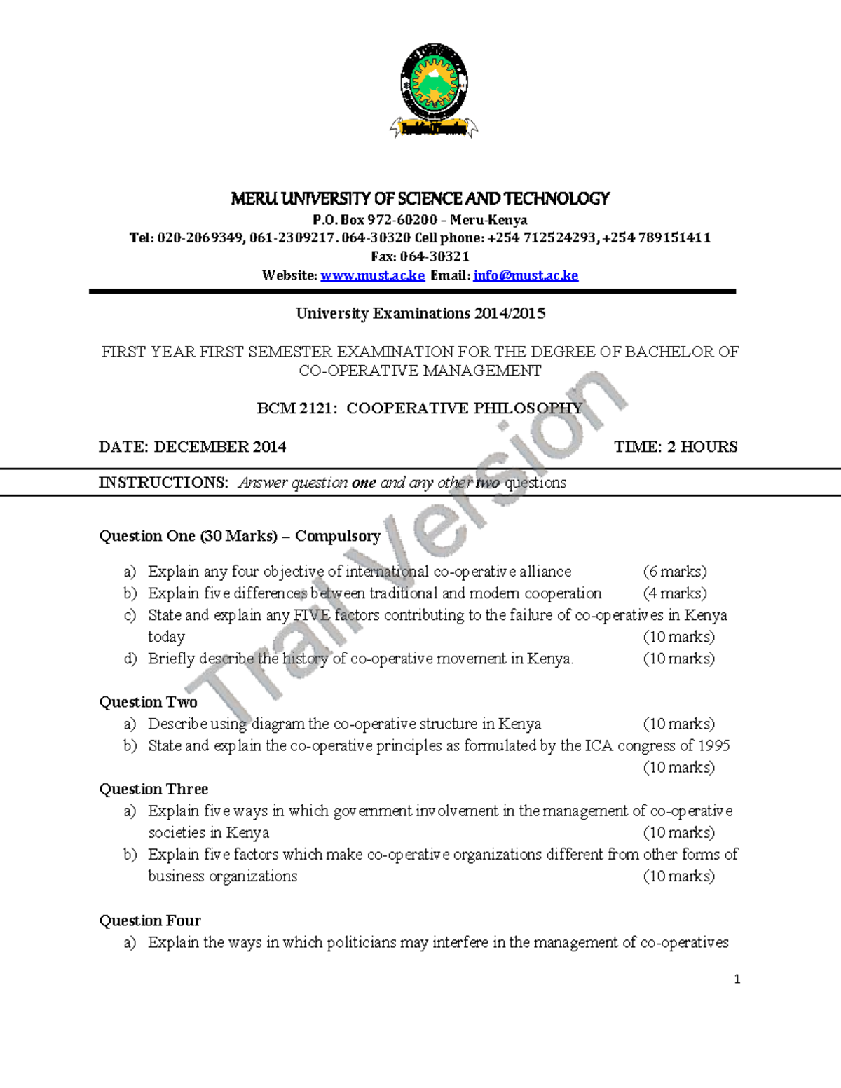 BCM 2121: Final Exam Notes on Cooperative Philosophy - Studocu