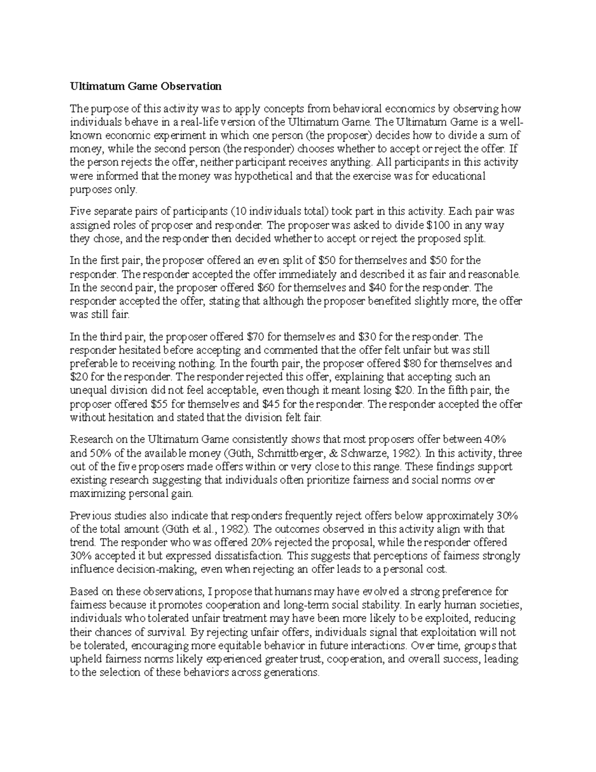 Learning Journal: Ultimatum Game Observation in Behavioral Economics ...