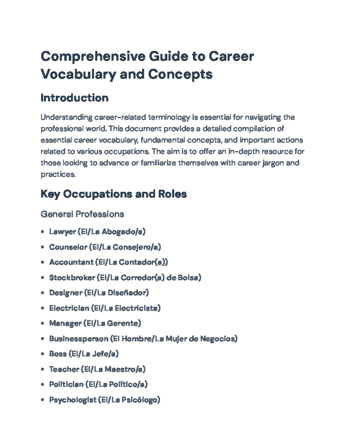 Career Vocabulary & Concepts Guide for Professionals: Essential Terms ...